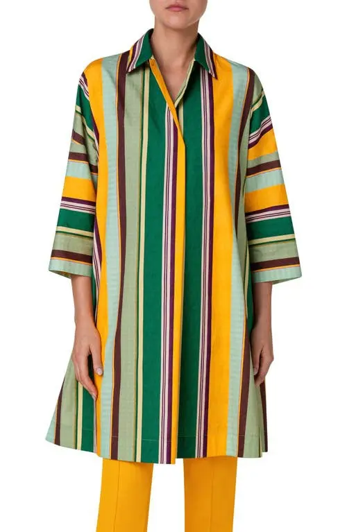 Akris Stripe Long Sleeve Cotton Shift Dress
