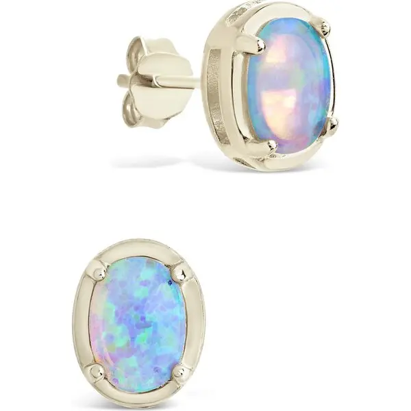 Sterling Forever Lab-created Opal Oval Stud Earrings - Silver