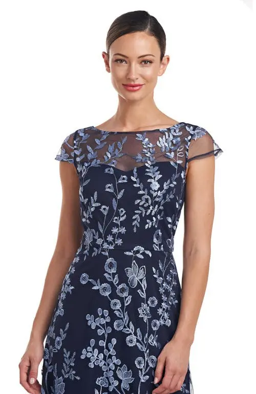 Js Collections Meredith Floral-Embroidered A-Line Dress - Navy / Sky |  Editorialist