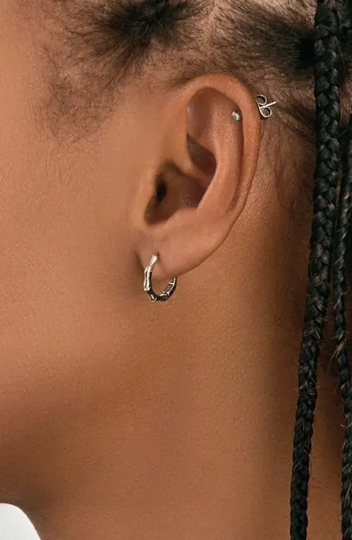 Sterling Forever Bamboo Hoop Huggie Earrings