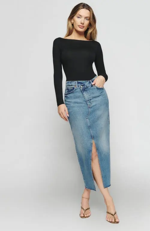 REFORMATION Wiley Ballet Neck Long Sleeve Top - Black