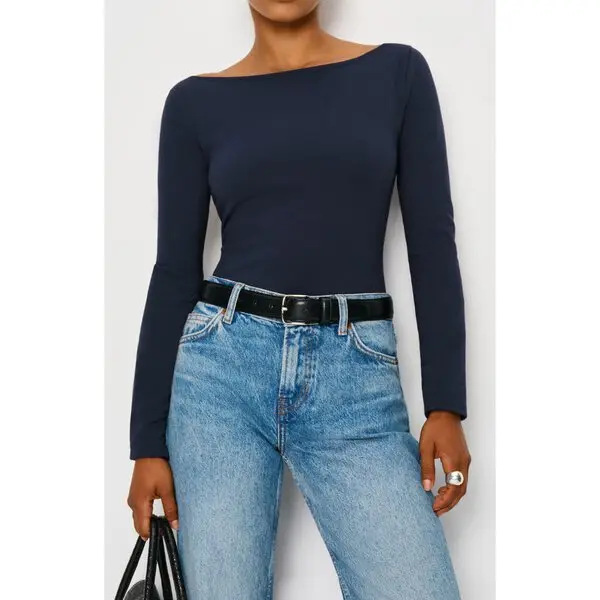 REFORMATION Wiley Ballet Neck Long Sleeve Top - Midnight