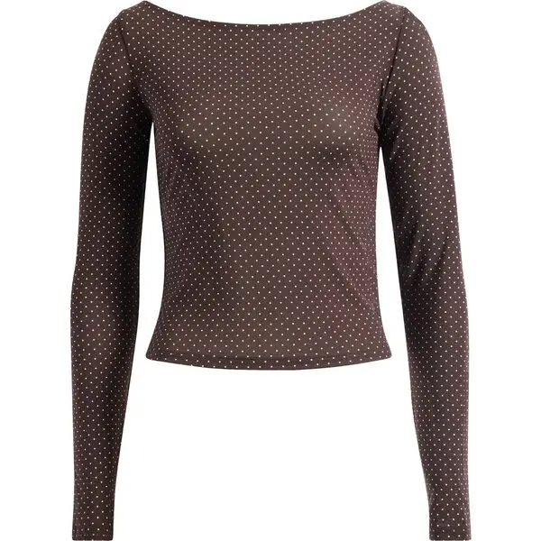 REFORMATION Wiley Ballet Neck Long Sleeve Top - Pin Dot