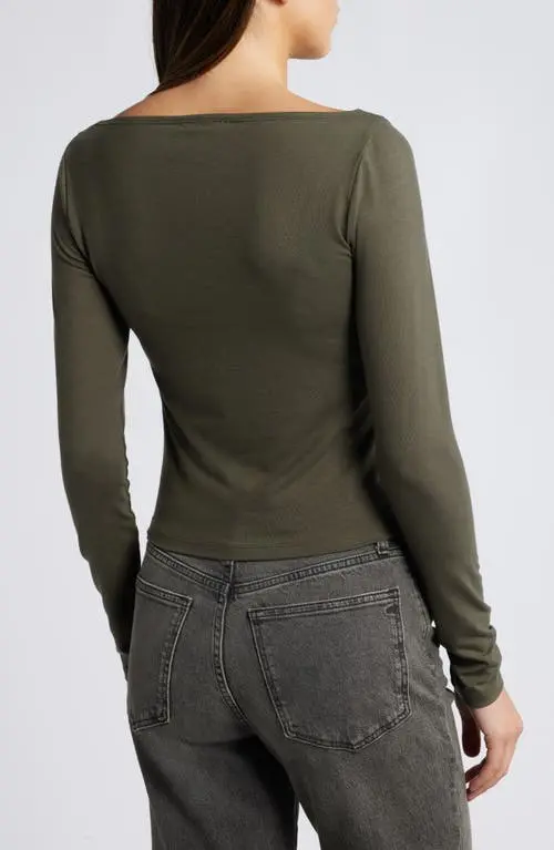 REFORMATION Wiley Ballet Neck Long Sleeve Top - Pine Tree