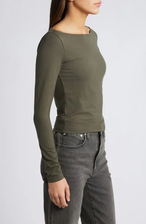 REFORMATION Wiley Ballet Neck Long Sleeve Top - Pine Tree