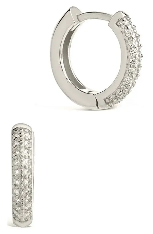Sterling Forever Pavé Cubic Zirconia Huggie Hoop Earrings - Silver