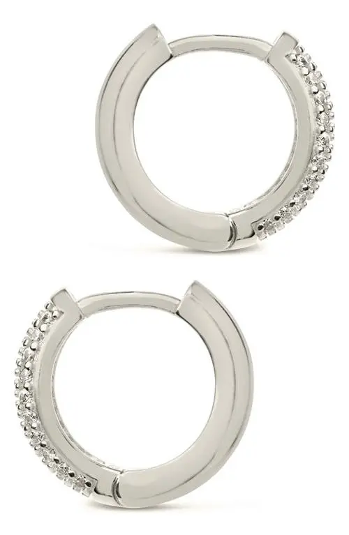 Sterling Forever Pavé Cubic Zirconia Huggie Hoop Earrings