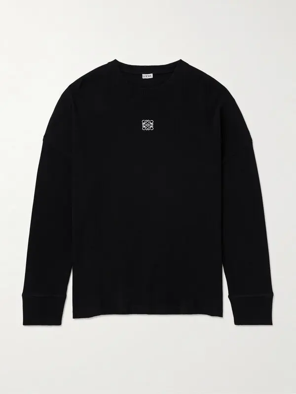 Loewe Oversized Logo-embroidered Ribbed Cotton T-shirt - Black
