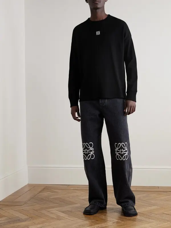 Loewe Oversized Logo-embroidered Ribbed Cotton T-shirt - Black