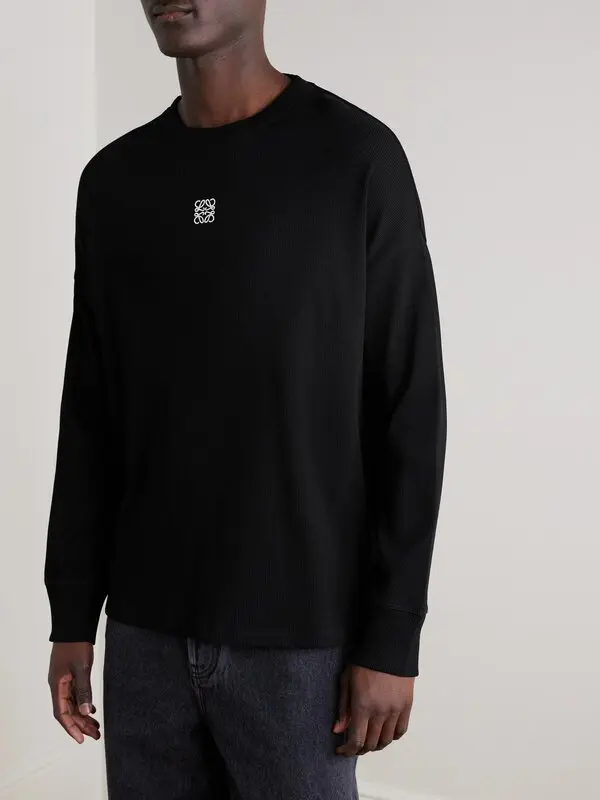 Loewe Oversized Logo-embroidered Ribbed Cotton T-shirt - Black