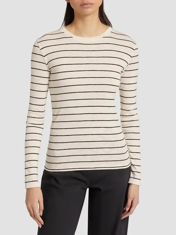 Vince Striped Cotton-blend Crewneck Long-sleeve T-shirt - Black Combo