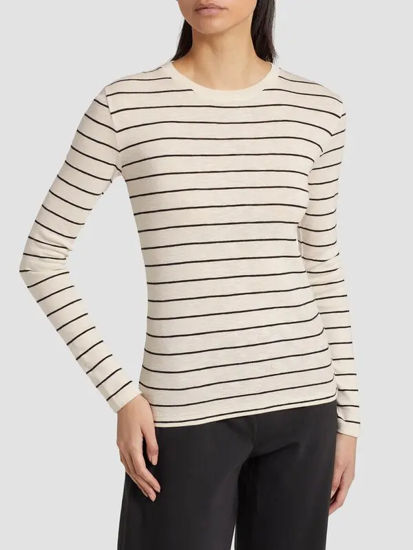 Vince Striped Cotton-blend Crewneck Long-sleeve T-shirt - Black Combo