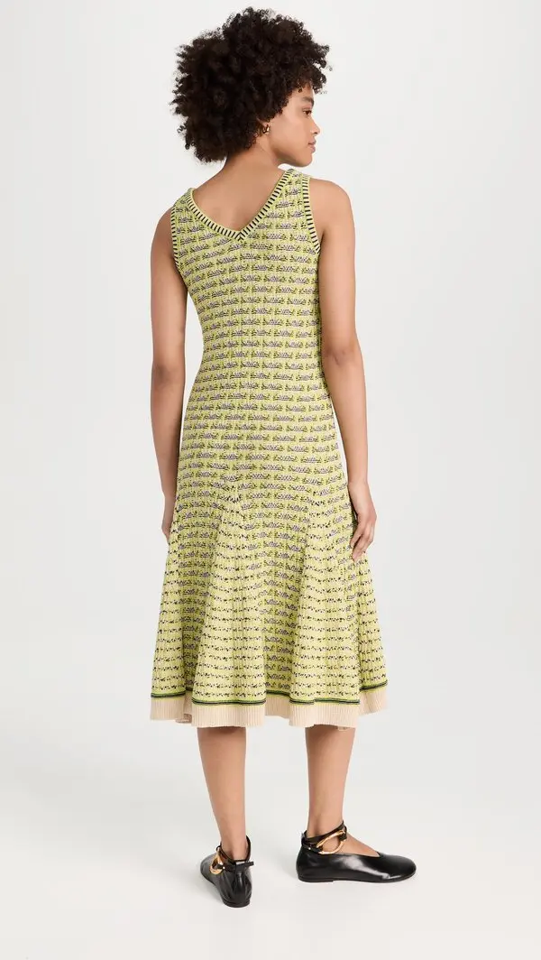 Wales Bonner Soar Godet Knit Dress In Green & Ivory - 75% Off | Editorialist