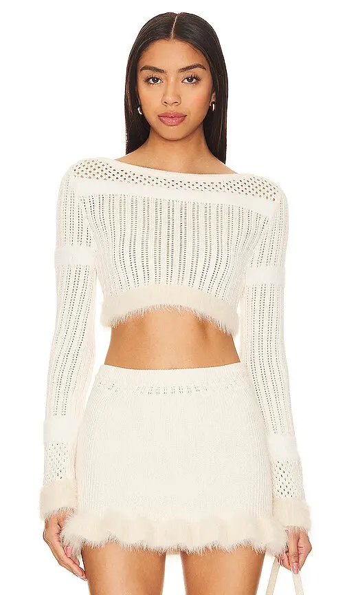 LOVERS AND FRIENDS Savannah Cropped Sweater With Fur Trim