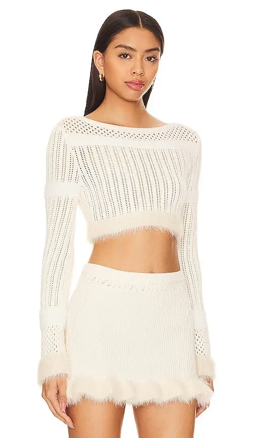 LOVERS AND FRIENDS Savannah Cropped Sweater With Fur Trim