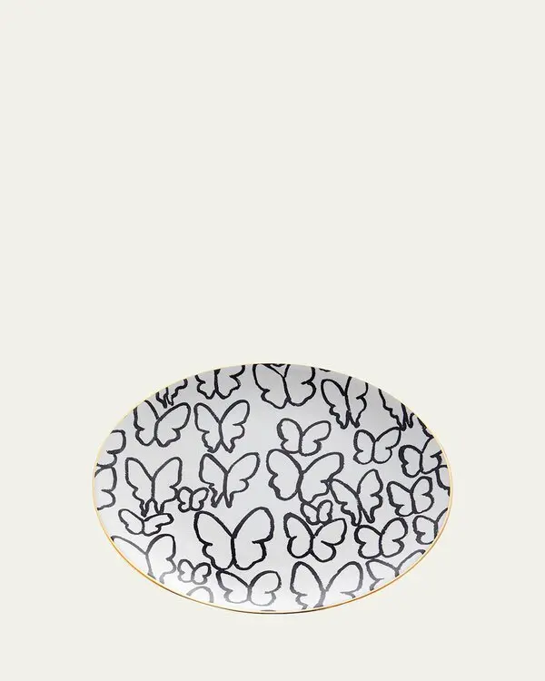 HUNT SLONEM Butterfly Dinner Plate With Gold Rim White - One-color