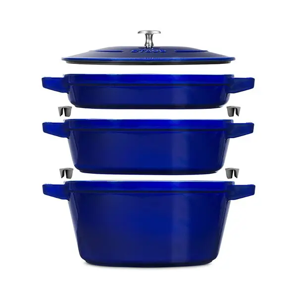 STAUB 4 Pc Stackable Enameled Cast Iron Set - Blue
