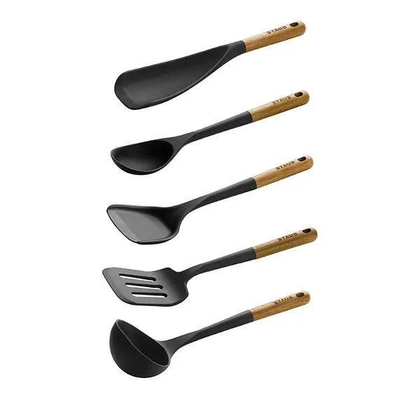 STAUB 5 Piece Silicone & Acacia Utensil Set - Black