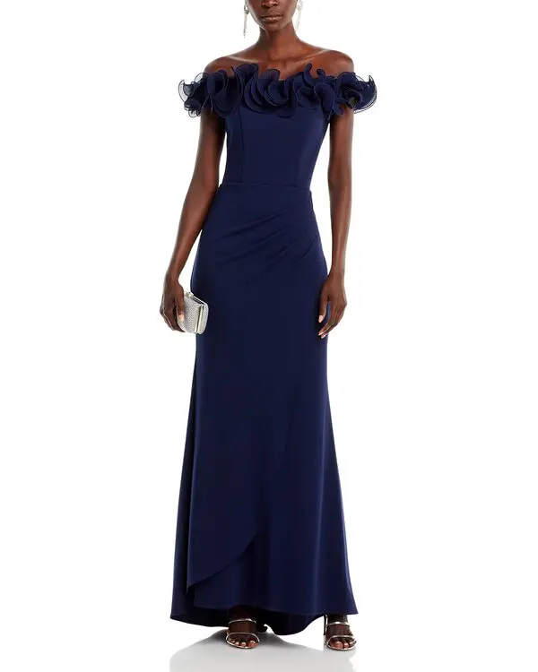 Aqua Ruffled Neck Gown