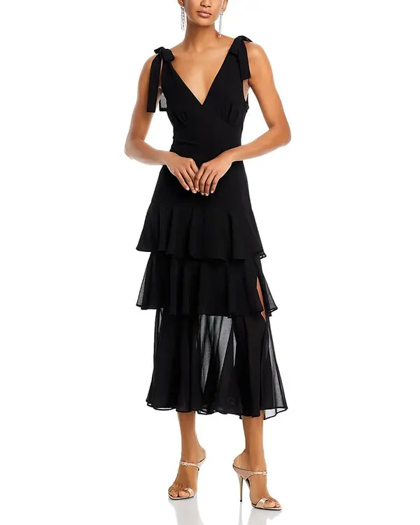 WAYF Hampton Tie Midi Dress - Black