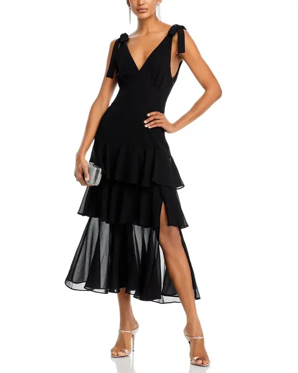 WAYF Hampton Tie Midi Dress - Black