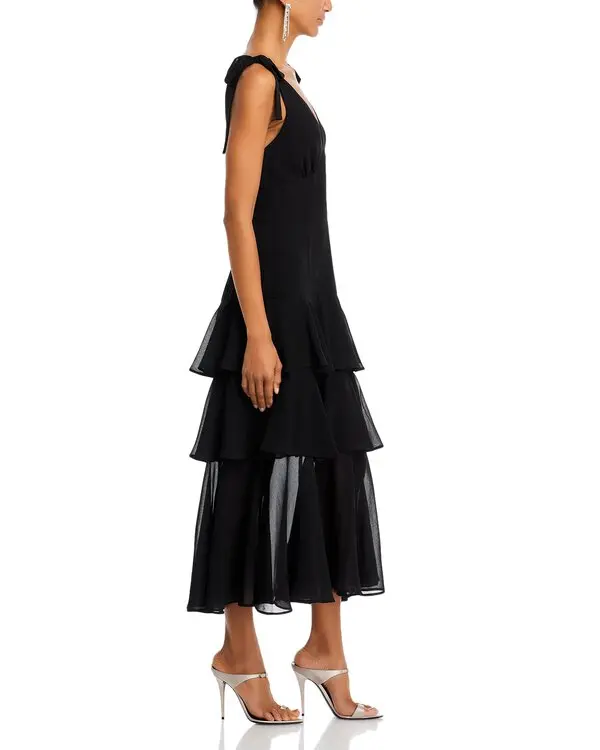 WAYF Hampton Tie Midi Dress - Black