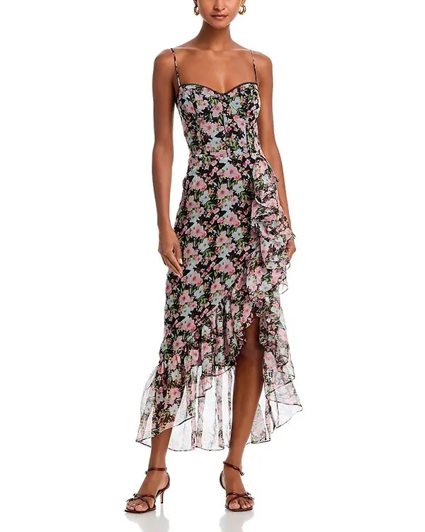 strapless open back dress Heavy Tiered Ruffle Oversized Dress In Red Floral Print – CYLONDON main image 0