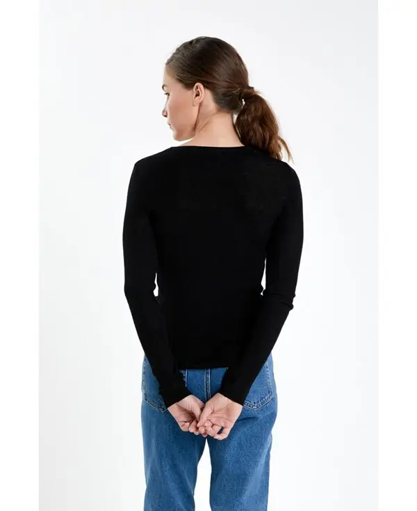 English Factory Long Sleeve Knit Top - Black