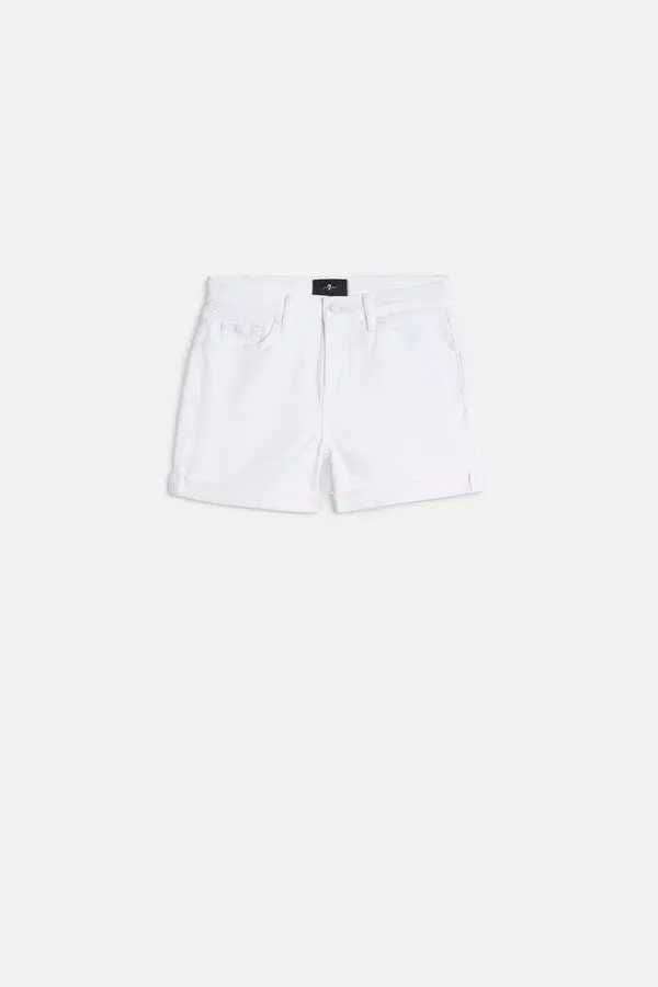 7 For All Mankind Broken Twill Mid Rise Denim Shorts - White