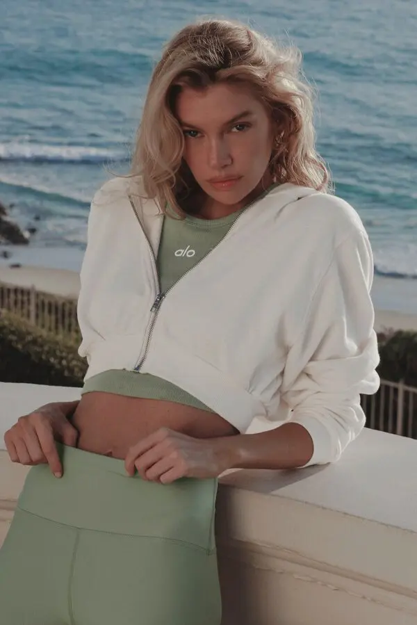 Alo Yoga Zip Up Hoodie With Cropped Silhouette - Ivory