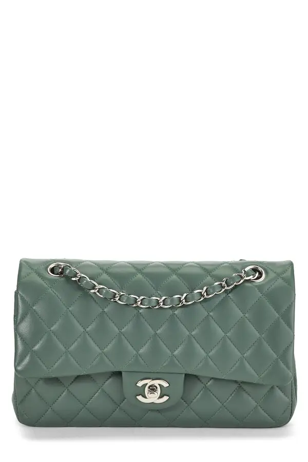 Chanel Quilted Lambskin Classic Double Flap Medium Shoulder Bag - Green