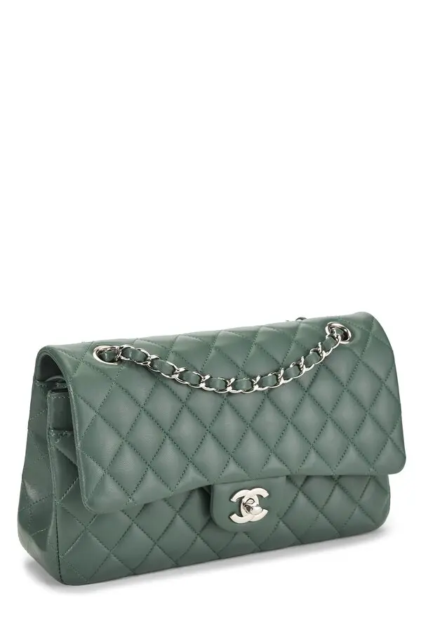 Chanel Quilted Lambskin Classic Double Flap Medium Shoulder Bag - Green