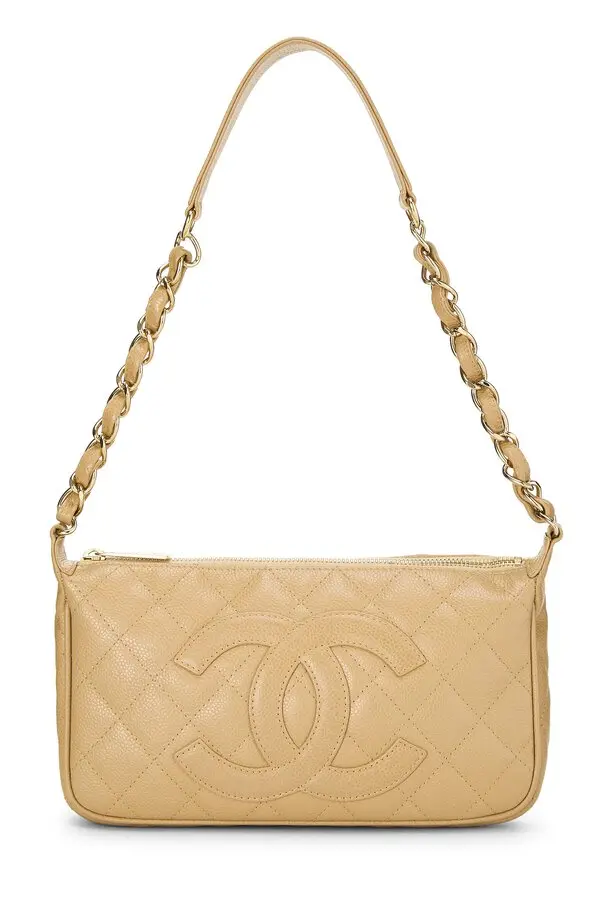 Chanel Caviar Timeless Cc Shoulder Bag - Beige