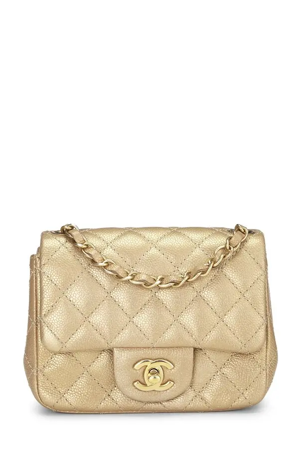 Chanel Metallic Quilted Caviar Classic Square Flap Mini