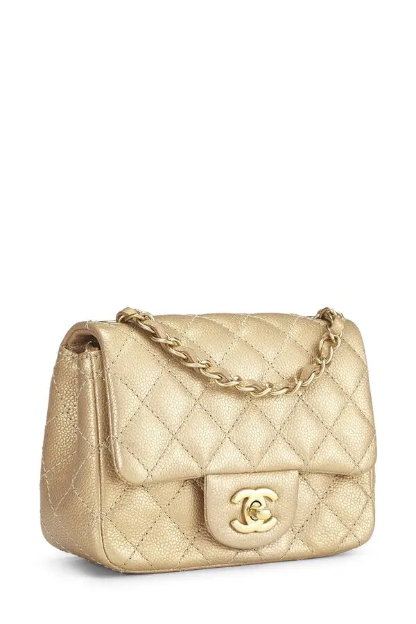 Chanel Metallic Quilted Caviar Classic Square Flap Mini