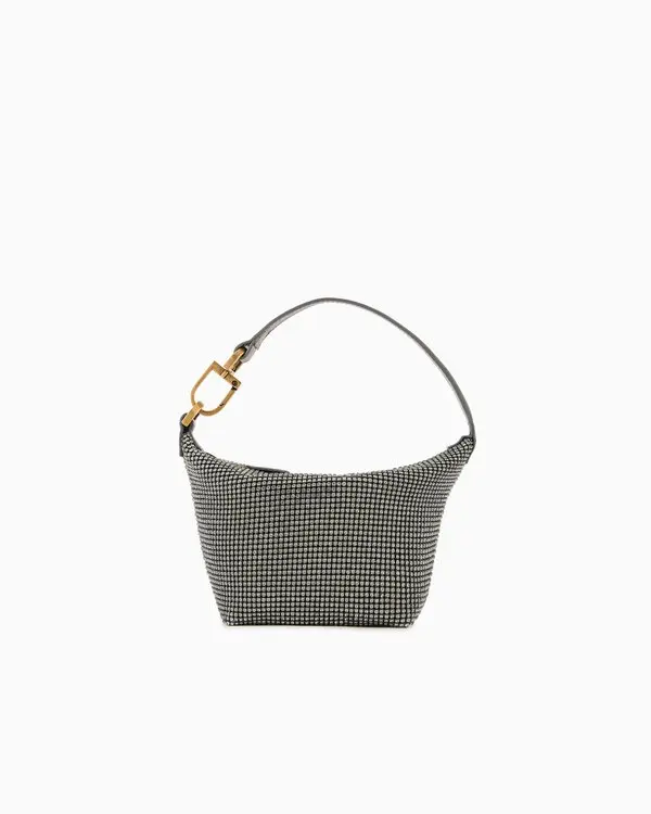 Giorgio Armani La Prima Soft Mini Handbag In Metallic Knit With Rhinestones