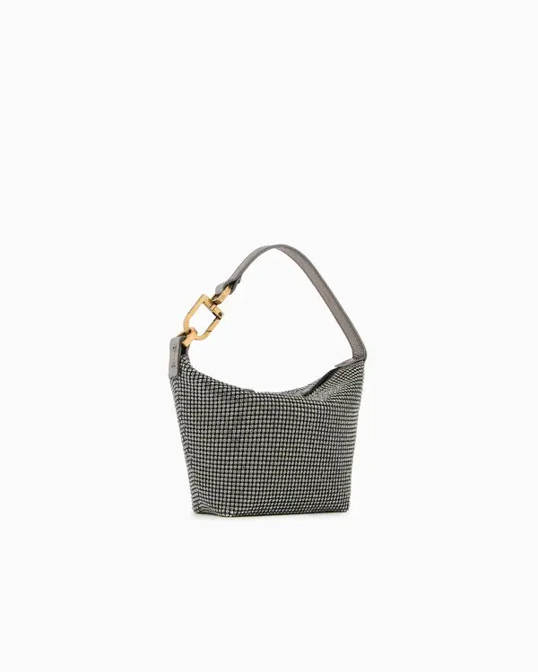 Giorgio Armani La Prima Soft Mini Handbag In Metallic Knit With Rhinestones