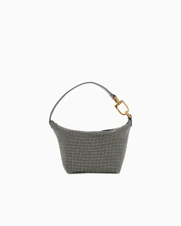 Giorgio Armani La Prima Soft Mini Handbag In Metallic Knit With Rhinestones