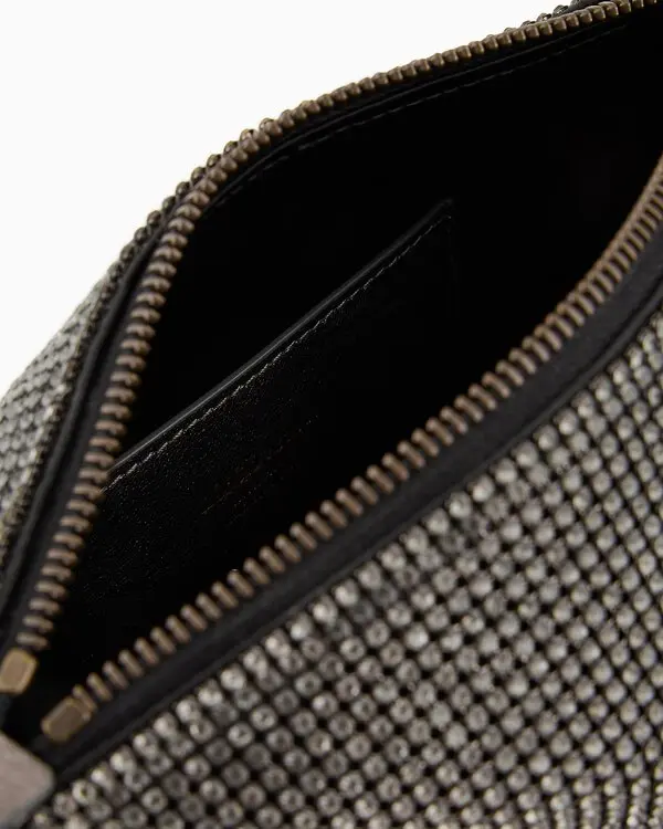 Giorgio Armani La Prima Soft Mini Handbag In Metallic Knit With Rhinestones