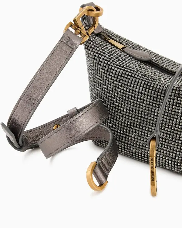 Giorgio Armani La Prima Soft Mini Handbag In Metallic Knit With Rhinestones