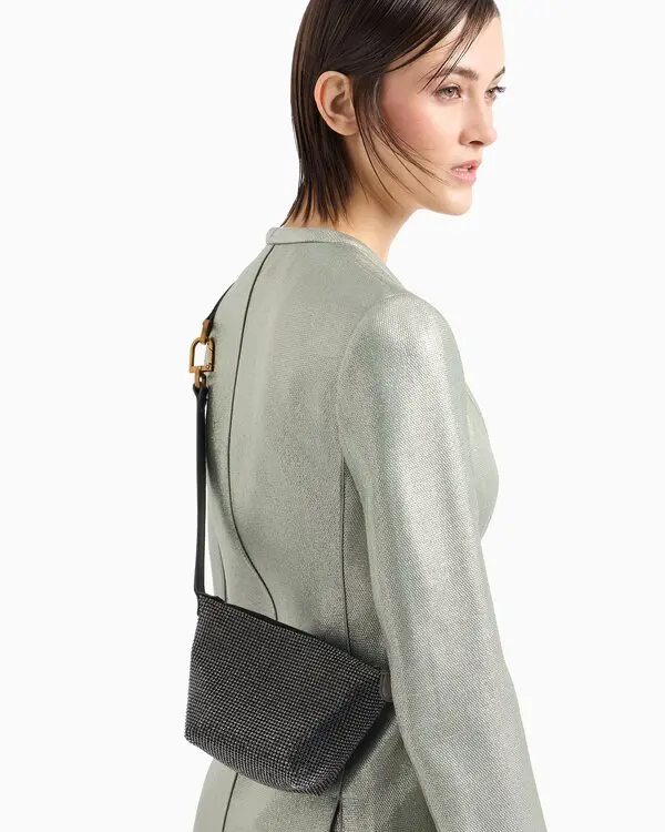 Giorgio Armani La Prima Soft Mini Handbag In Metallic Knit With Rhinestones