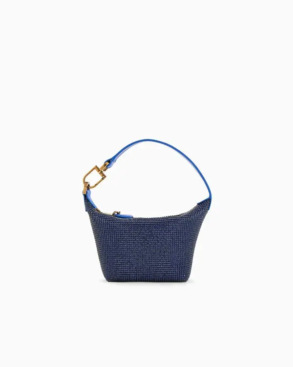 Giorgio Armani La Prima Soft Mini Handbag In Metallic Knit With Rhinestones