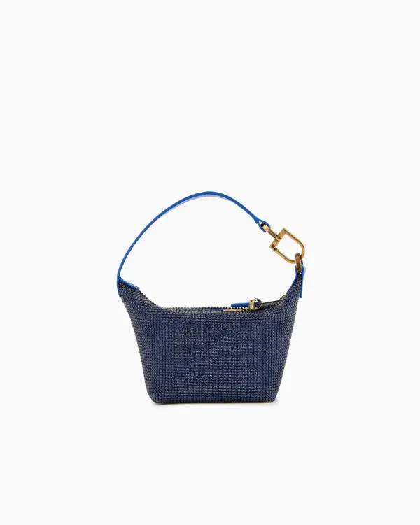 Giorgio Armani La Prima Soft Mini Handbag In Metallic Knit With Rhinestones