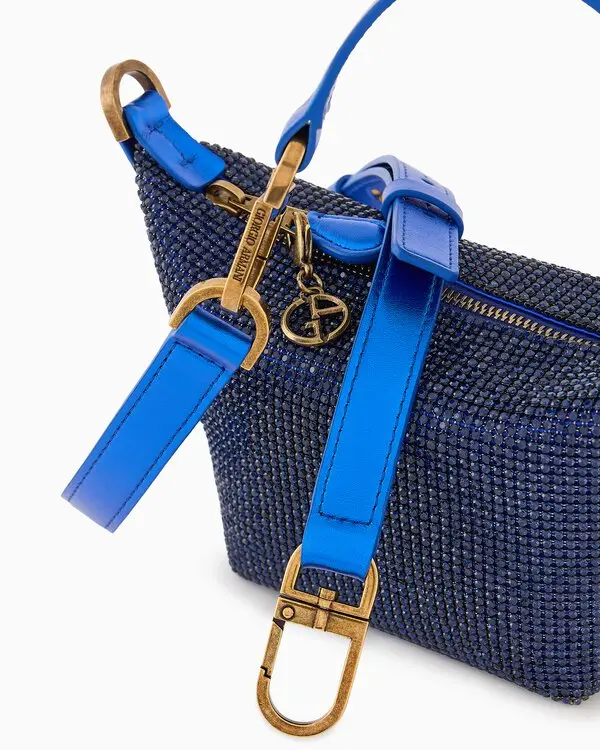 Giorgio Armani La Prima Soft Mini Handbag In Metallic Knit With Rhinestones