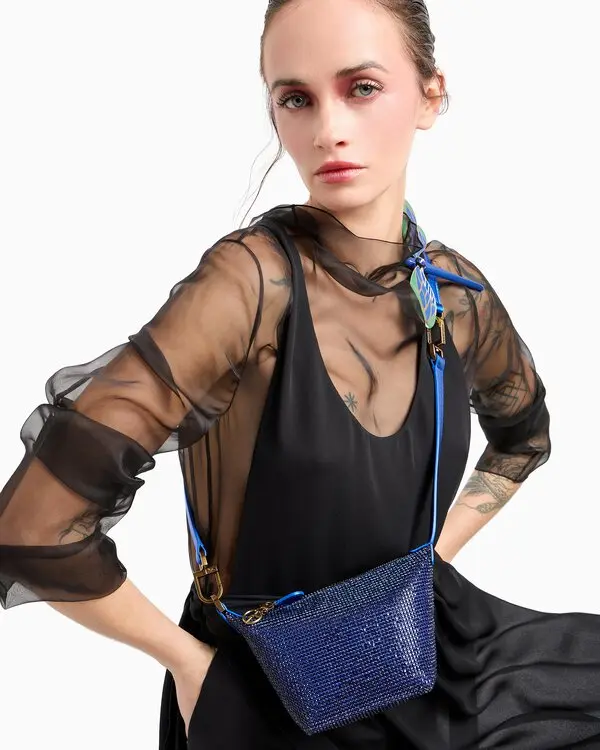 Giorgio Armani La Prima Soft Mini Handbag In Metallic Knit With Rhinestones