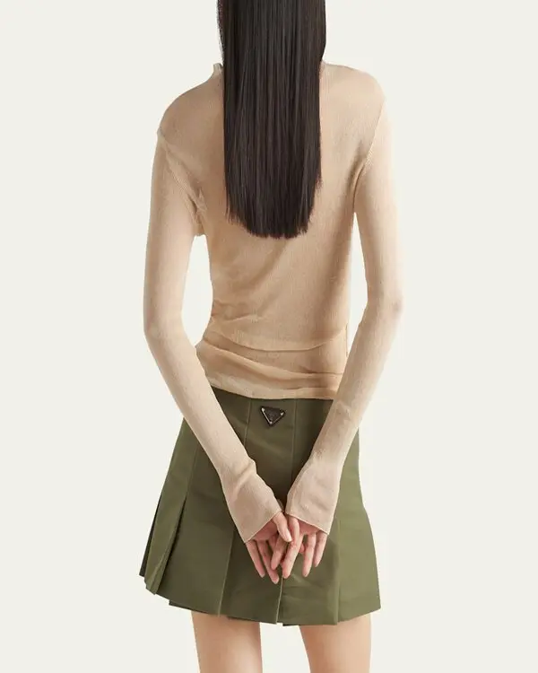 Prada Superfine Cotton Knit Mock-neck Top