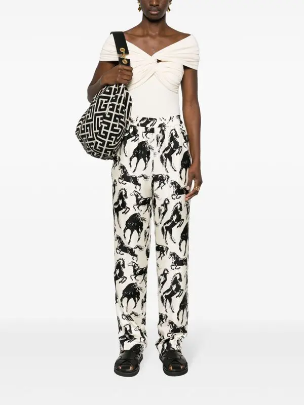 Balmain Horse-print Tapered Trousers - Neutrals