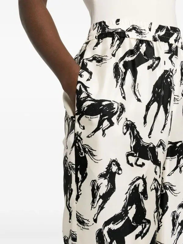 Balmain Horse-print Tapered Trousers - Neutrals