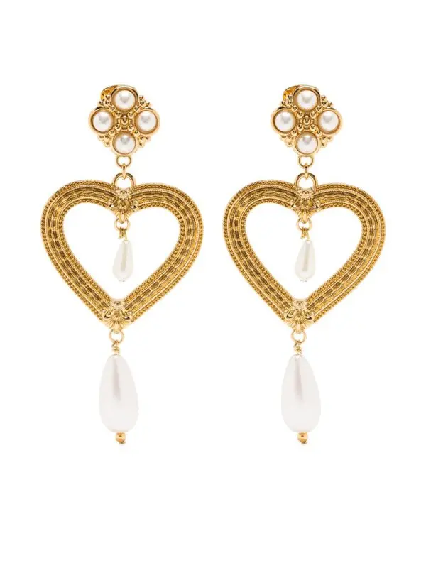 Moschino Heart-shaped Clip-on Drop Earrings - Gold
