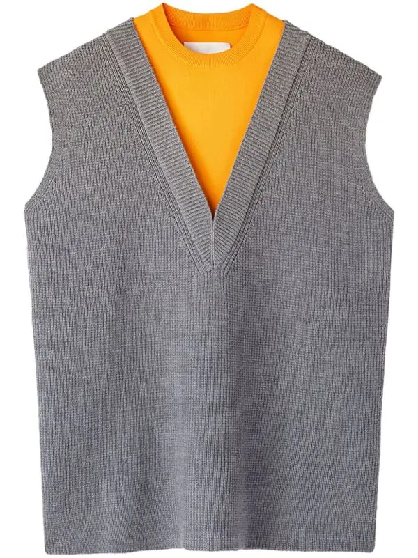 JIL SANDER Two-tone Layered Knitted Vest